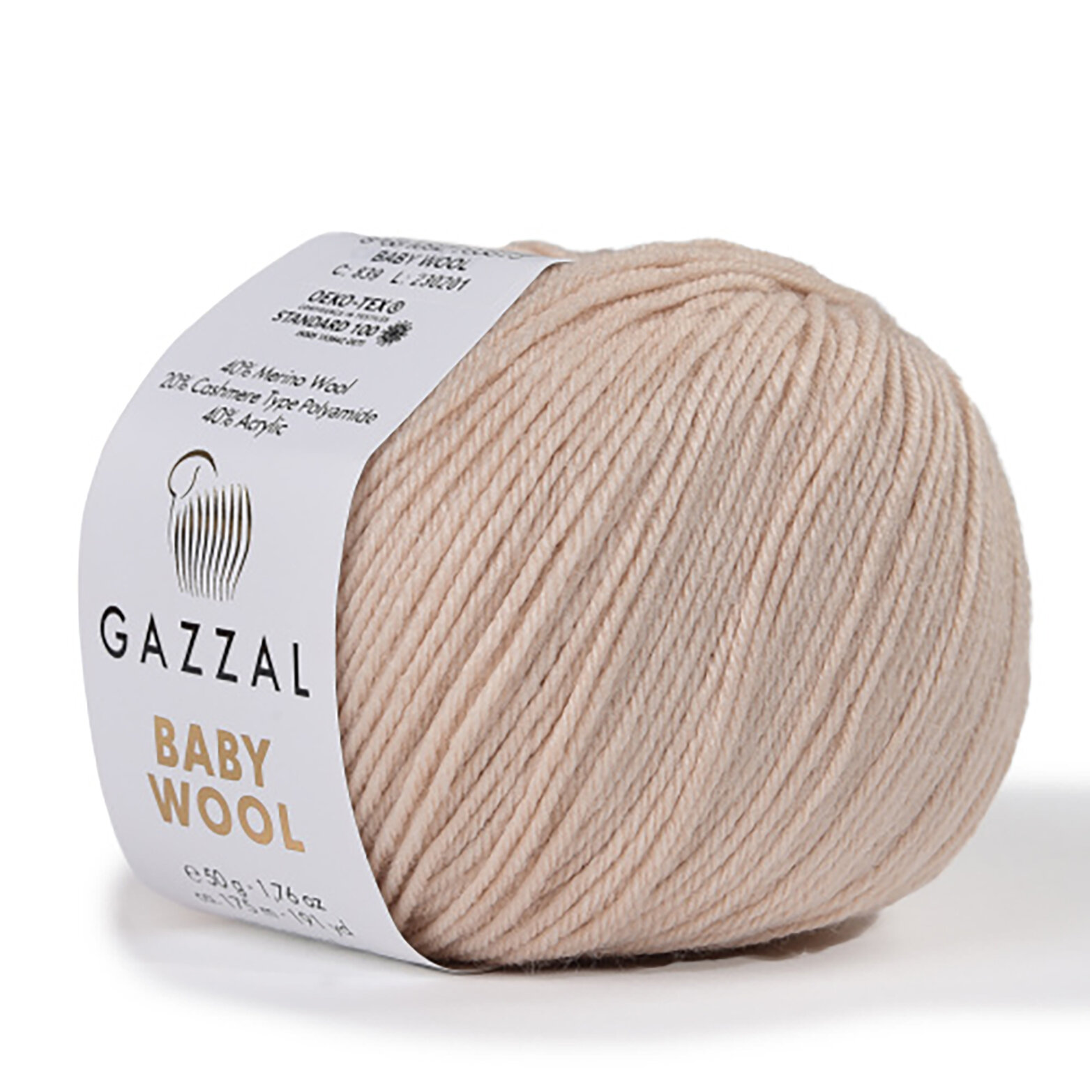 5 Мотков, Gazzal Baby Wool, 40% Шерсть мериноса, 20% Кашемир ПА, 40% Акрил / 50 гр. - 175 м, Цвет-839