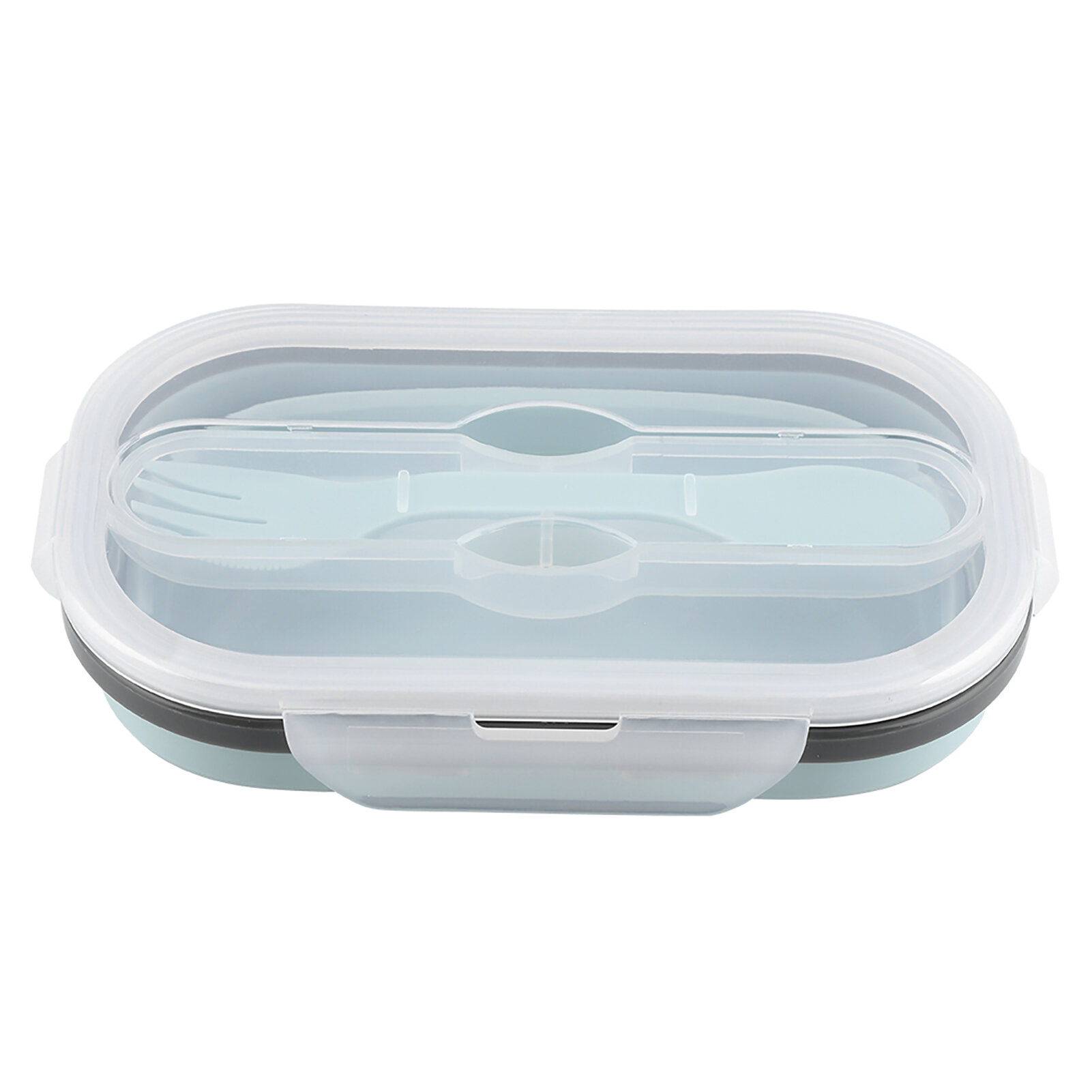 Food Grade Silicone Foldable Lunch Box Portable Rectangle Storage Container (Blue)