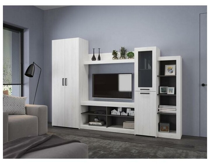 Стенка «Oskar-4», 2700×420×1900 мм, сосна белая loft/венге