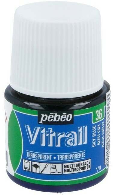 Краска для стекла и металла Pebeo Vitrail, лаковая, прозрачная, 45 мл, небесно-голубой