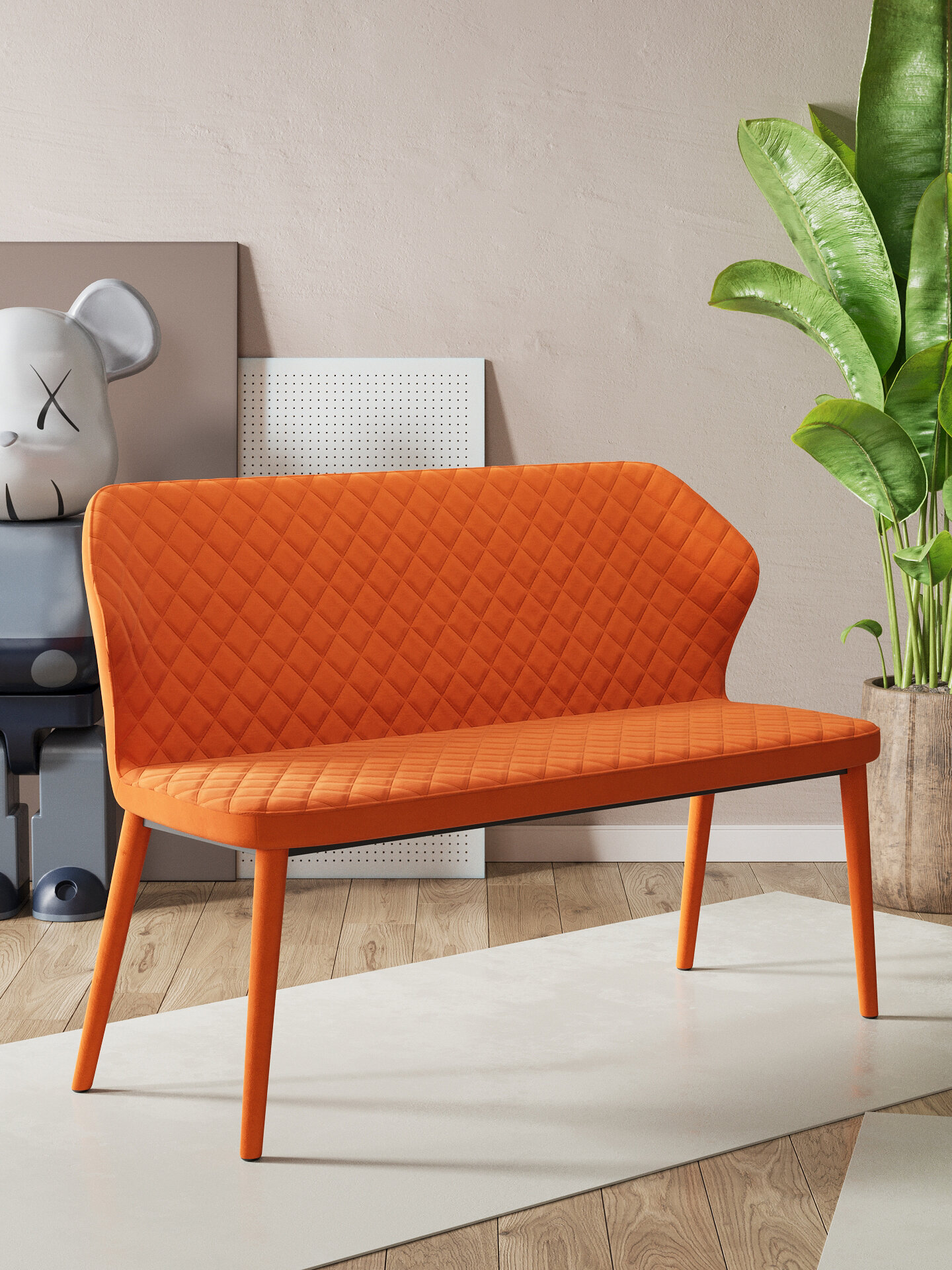 Прямой диван банкетка Prado на кухню, в прихожую, в офис, цвет оранжевый