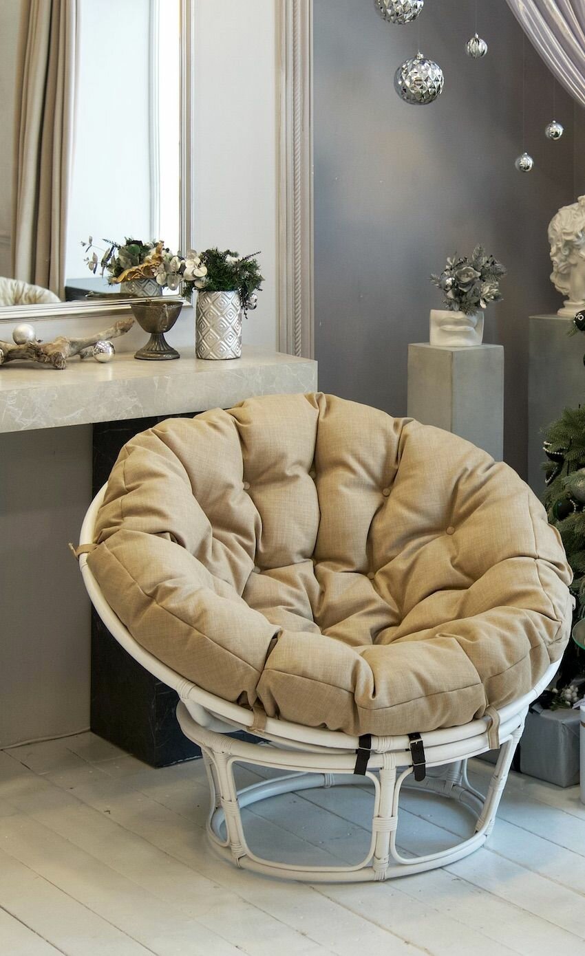 Кресло Папасан плетёное из натурального ротанга с мягкой подушкой