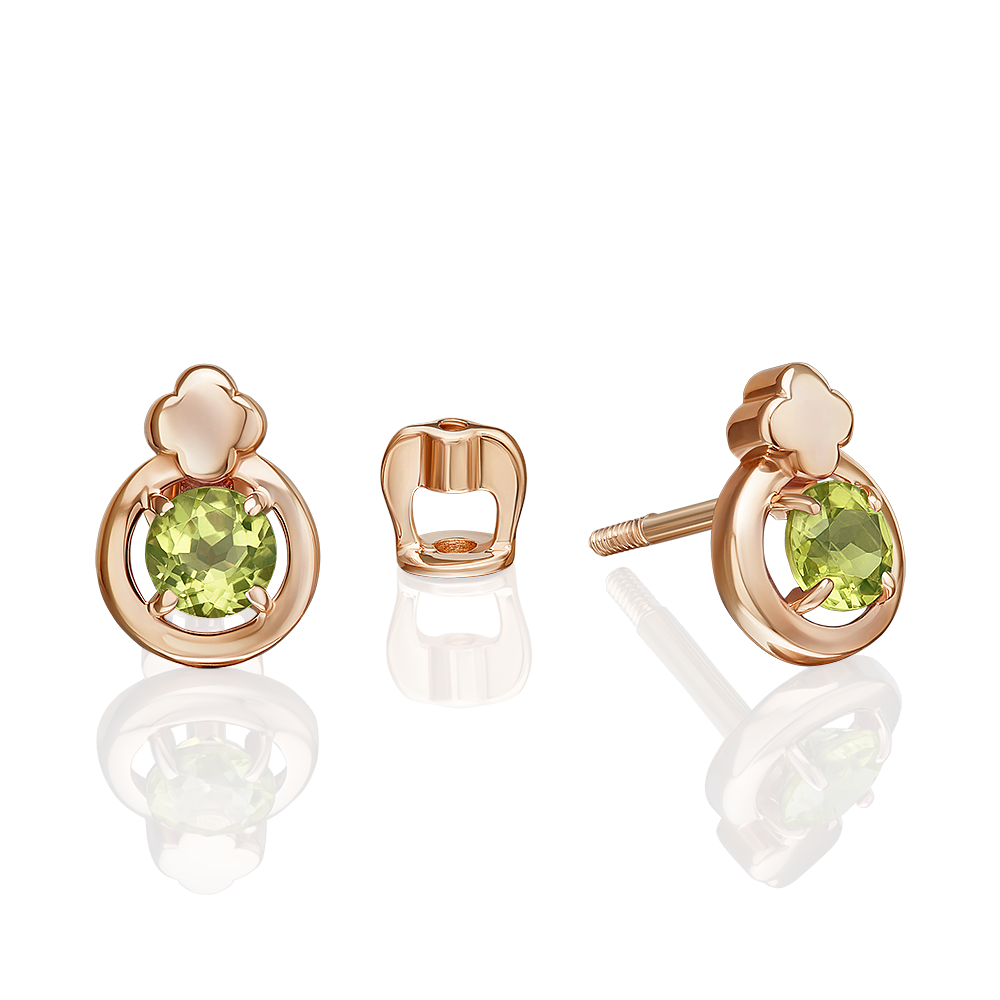 Серьги, красное золото, 585 проба, хризолит