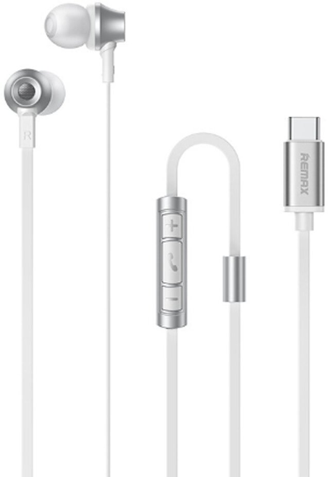 Наушники внутриканальные Remax RM-610Da, Metal wired, Type-C, цвет: серебряный