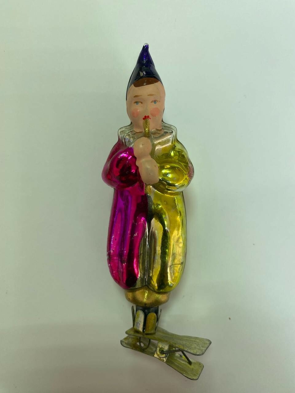 Игрушка на елку Клоун с дудочкой 9см Винтаж из СССР
