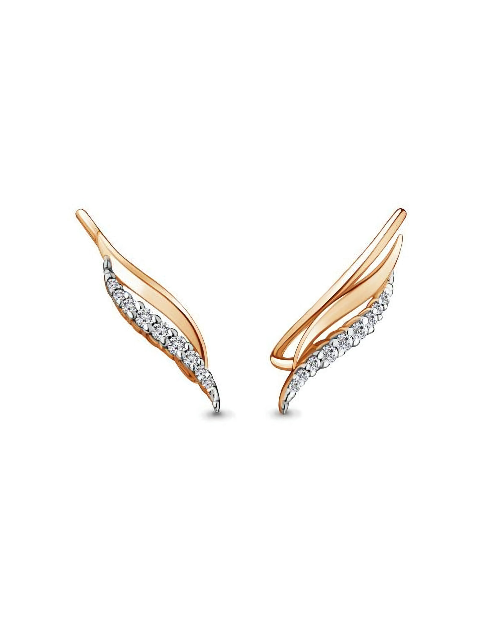 Серьги каффы, красное золото, 585 проба, фианит