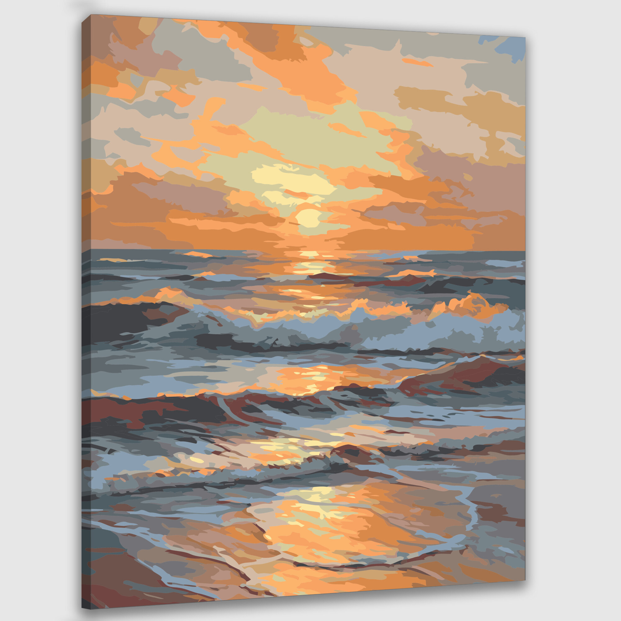 Картина по номерам 40x50 см, пляж, закат, волны, солнце, масло, атмосфера, краски, кисть, природа, спокойствие