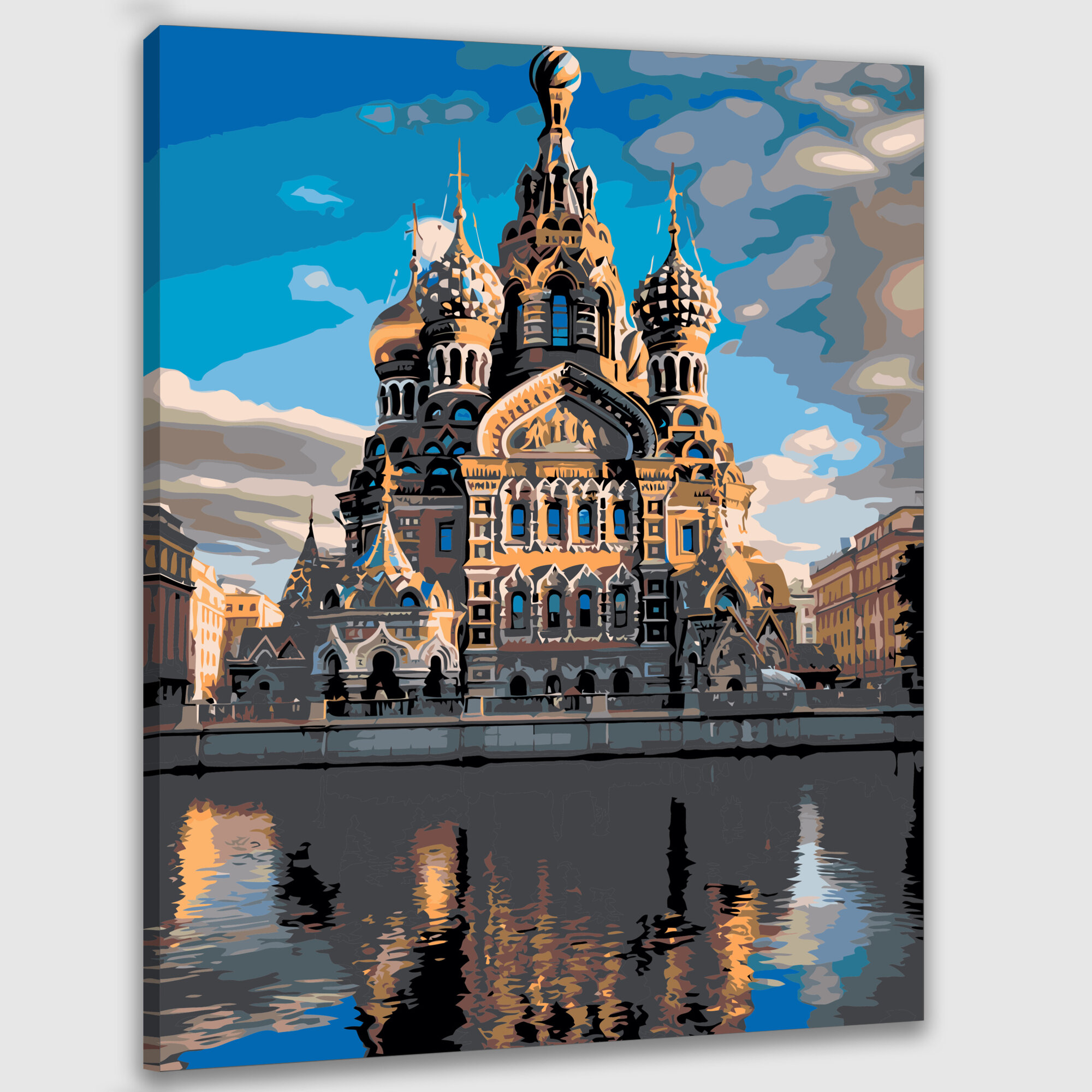 Картина по номерам 40x50 см, храм, Спас-на-Крови, Санкт-Петербург, Россия, фасад, мозаика, архитектура, цвета, контраст