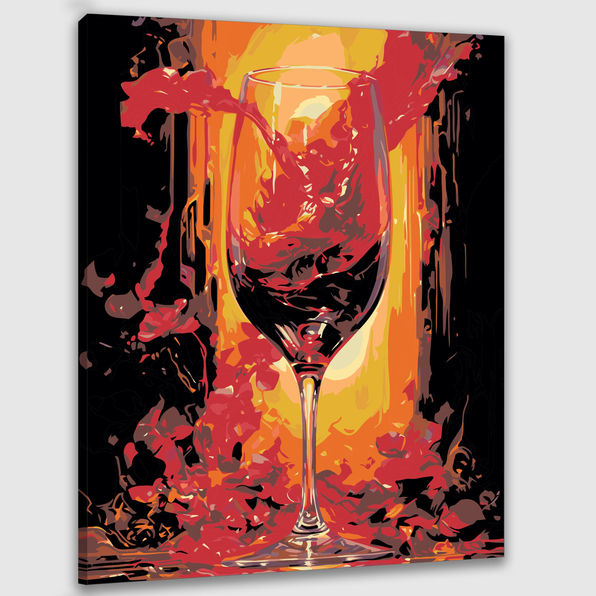 Картина по номерам 40x50 см, акриловая картина, бокал для вина, темно-красная жидкость, блеск, мазки кисти, отражения