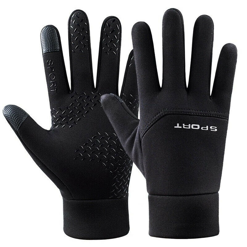 Bowonic Winter Outdoor Sports Cycling Fleece Gloves, Touchscreen Compatible, Non-Slip, Fingered Cotton Gloves, Black