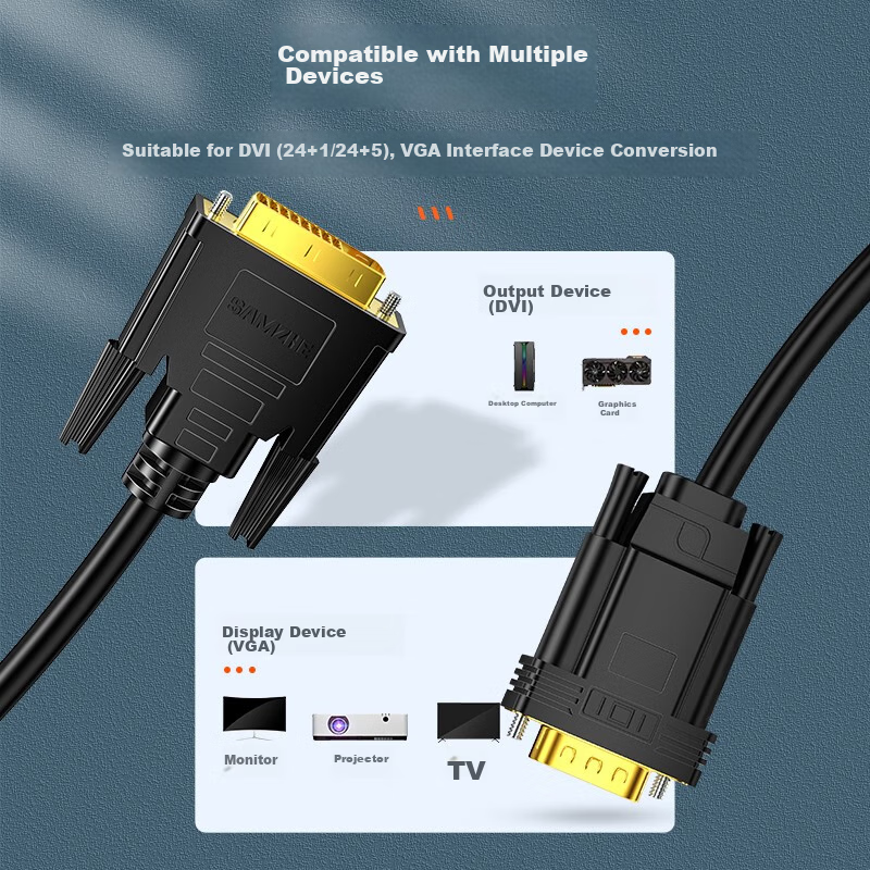 SAMZHE DVI to VGA Adapter Cable, DVI 24+1 High-Definition Converter, 1.5-Meter Cable for Connecting Laptop, Projector, Graphics Card, And Monitor, DV15