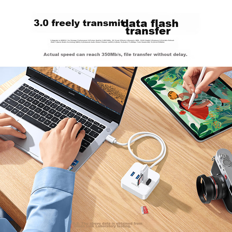 Lulian USB3.0 Hub Expansion Dock, High-Speed 4-Port Hub, Laptop And Desktop One-To Converter Adapter, Extension Cable, Type-C Power Supply