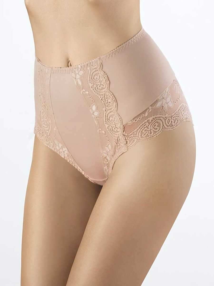 Высокие трусики-слипы Snejanna, кружевные, размер 44, кофейный цвет