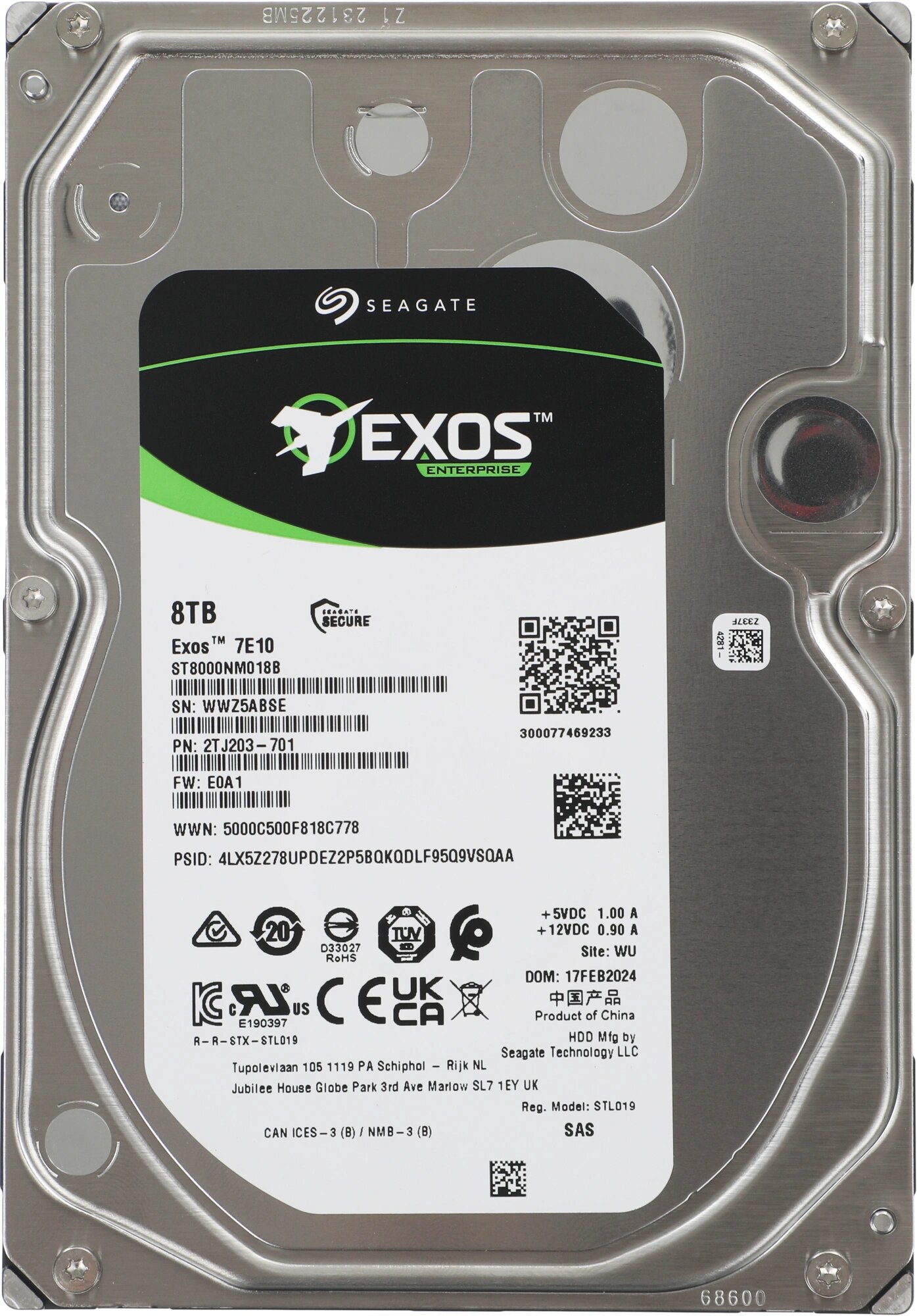 Жесткий диск Seagate SAS 3.0 8TB ST8000NM018B Exos 7E10 512E (7200rpm) 256Mb 3.5"