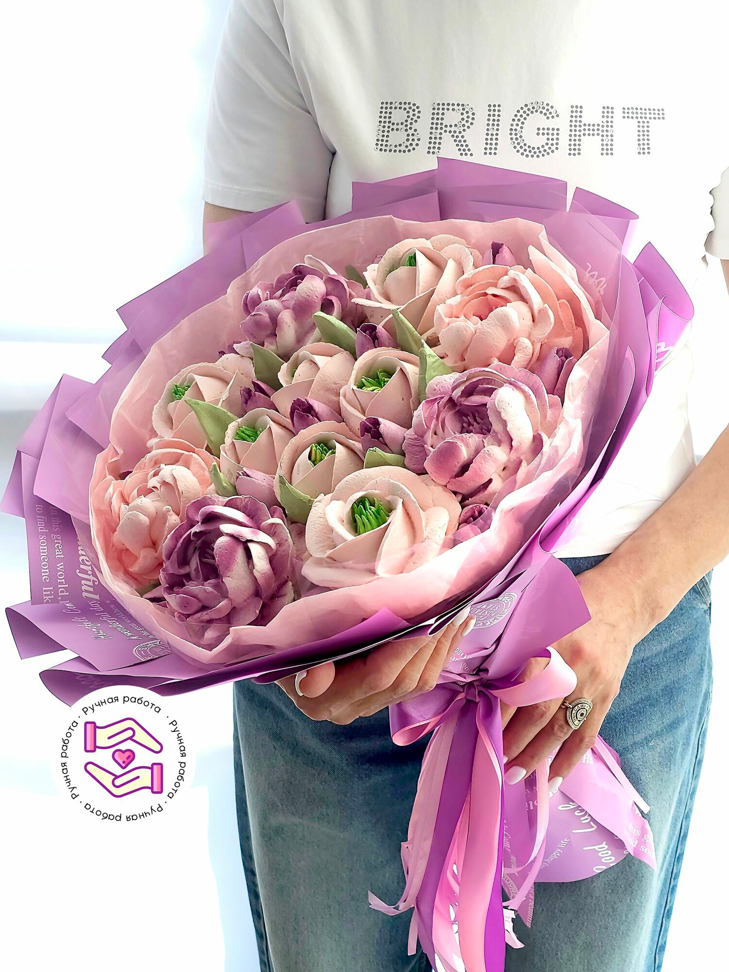 Букет из зефира "Нежное Облако" сладкий подарок подруге, маме, жене на День рождения, Подарочный набор