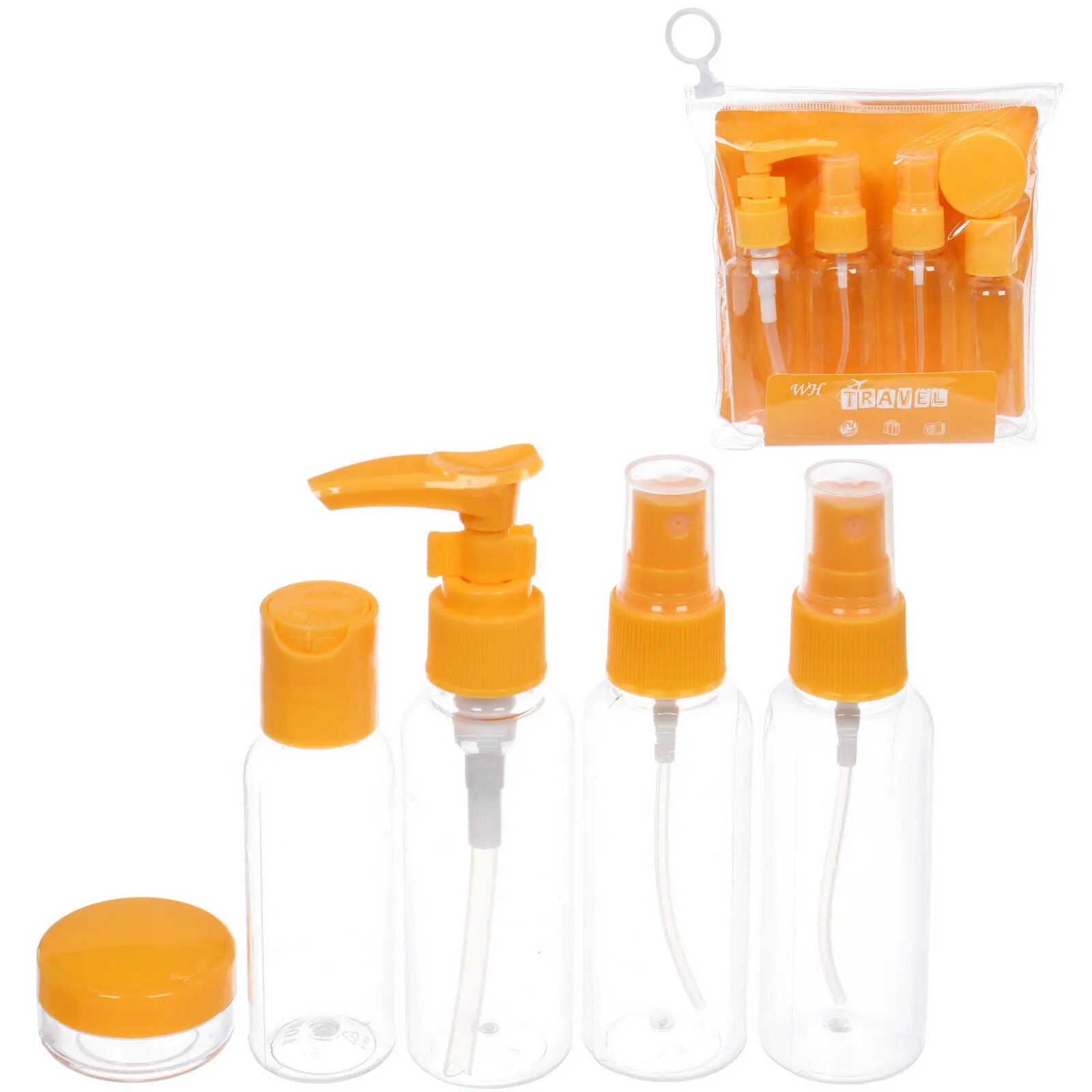 Флаконы дорожные в косметичке 5шт «COMFORT», оранжевые, 60мл, 40мл, 10мл