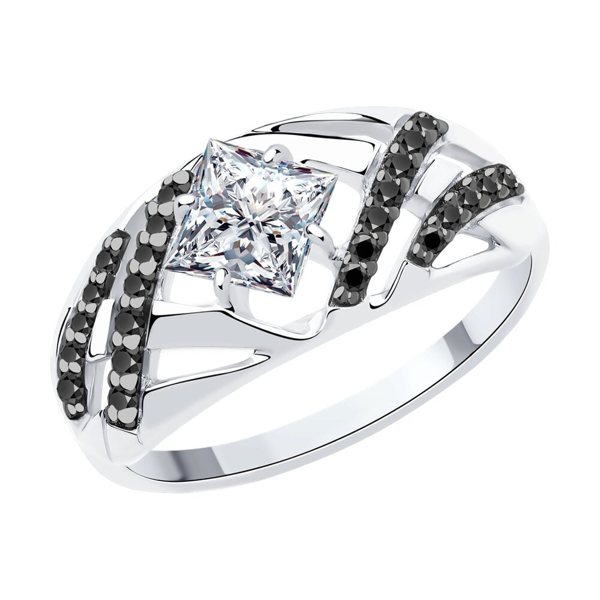 Кольцо, серебро, 925 проба, родирование, фианит