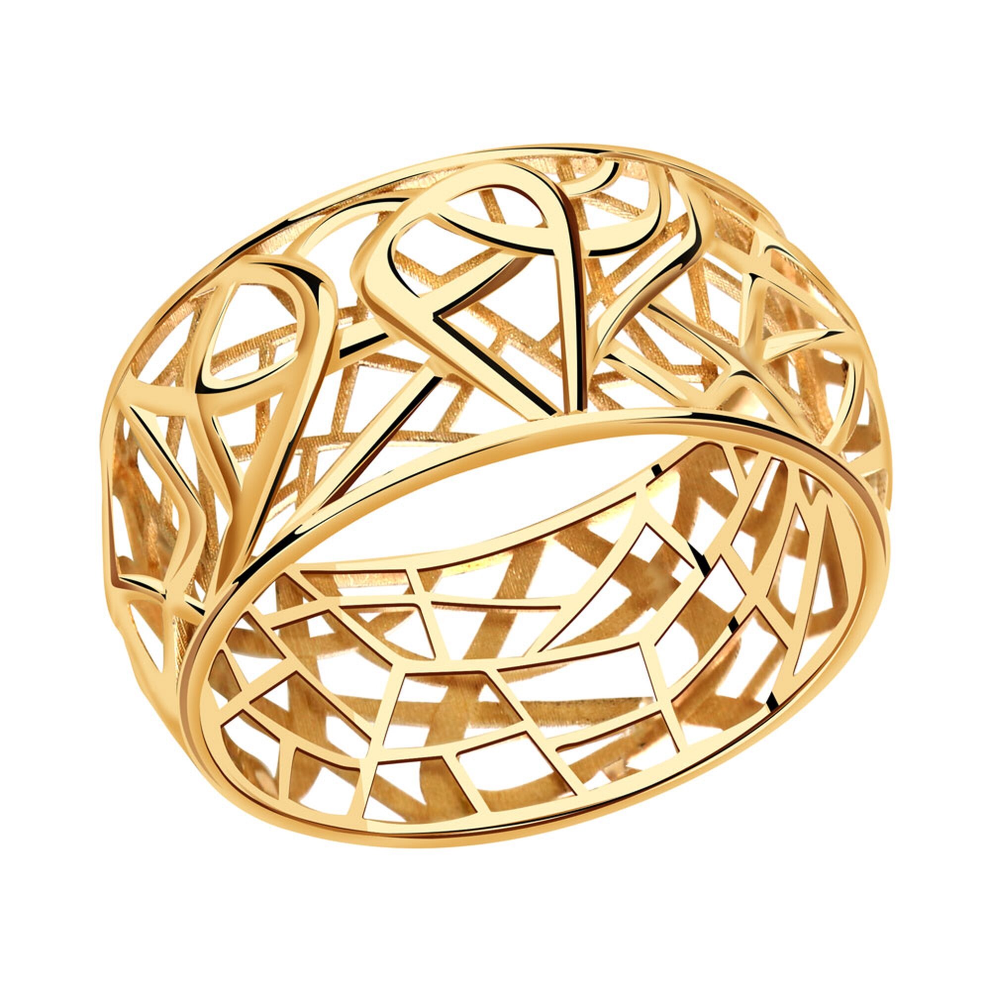 Кольцо широкое, красное золото, 585 проба