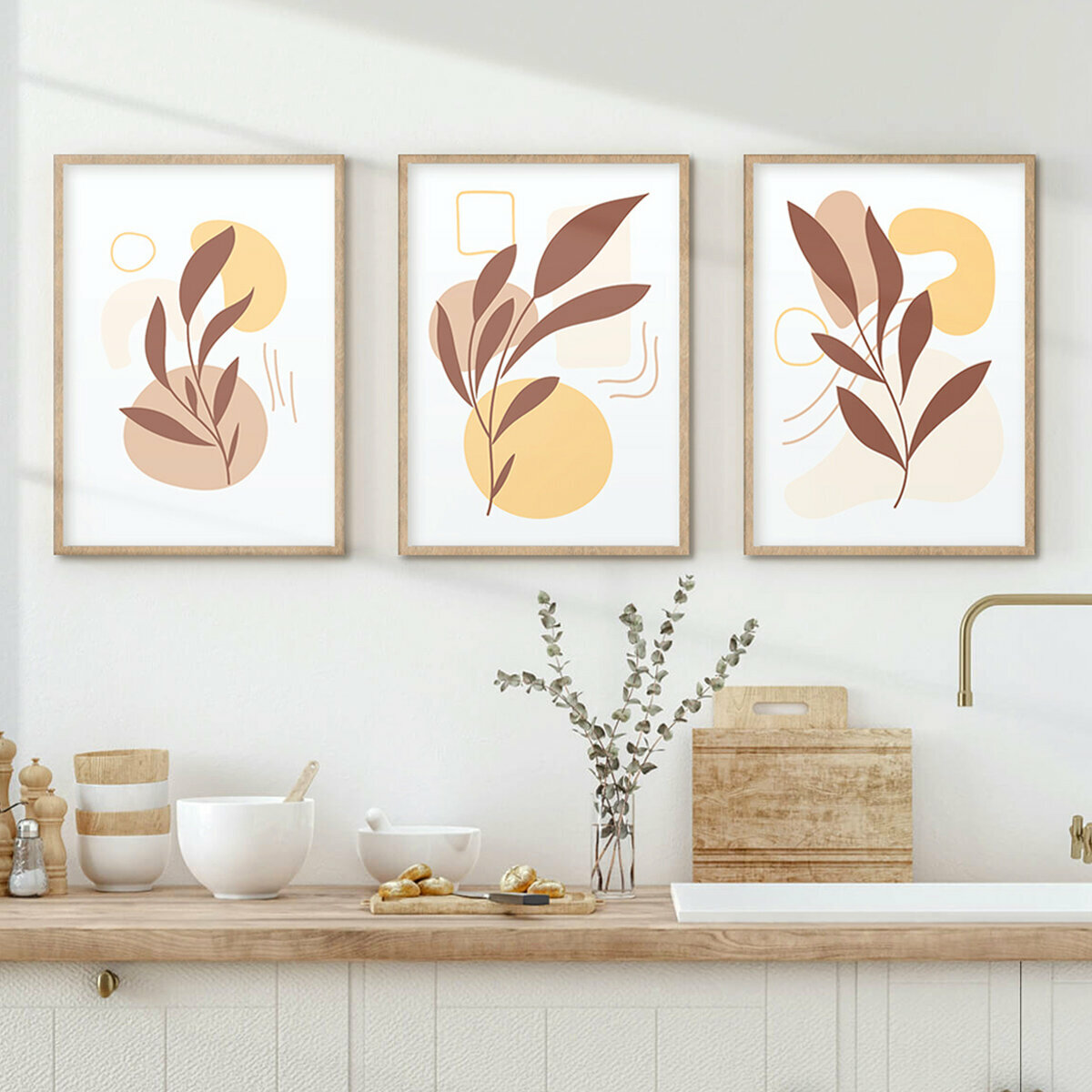 Постер 3 шт 40x50 без рамки "Абстракция растения" набор картин для интерьера
