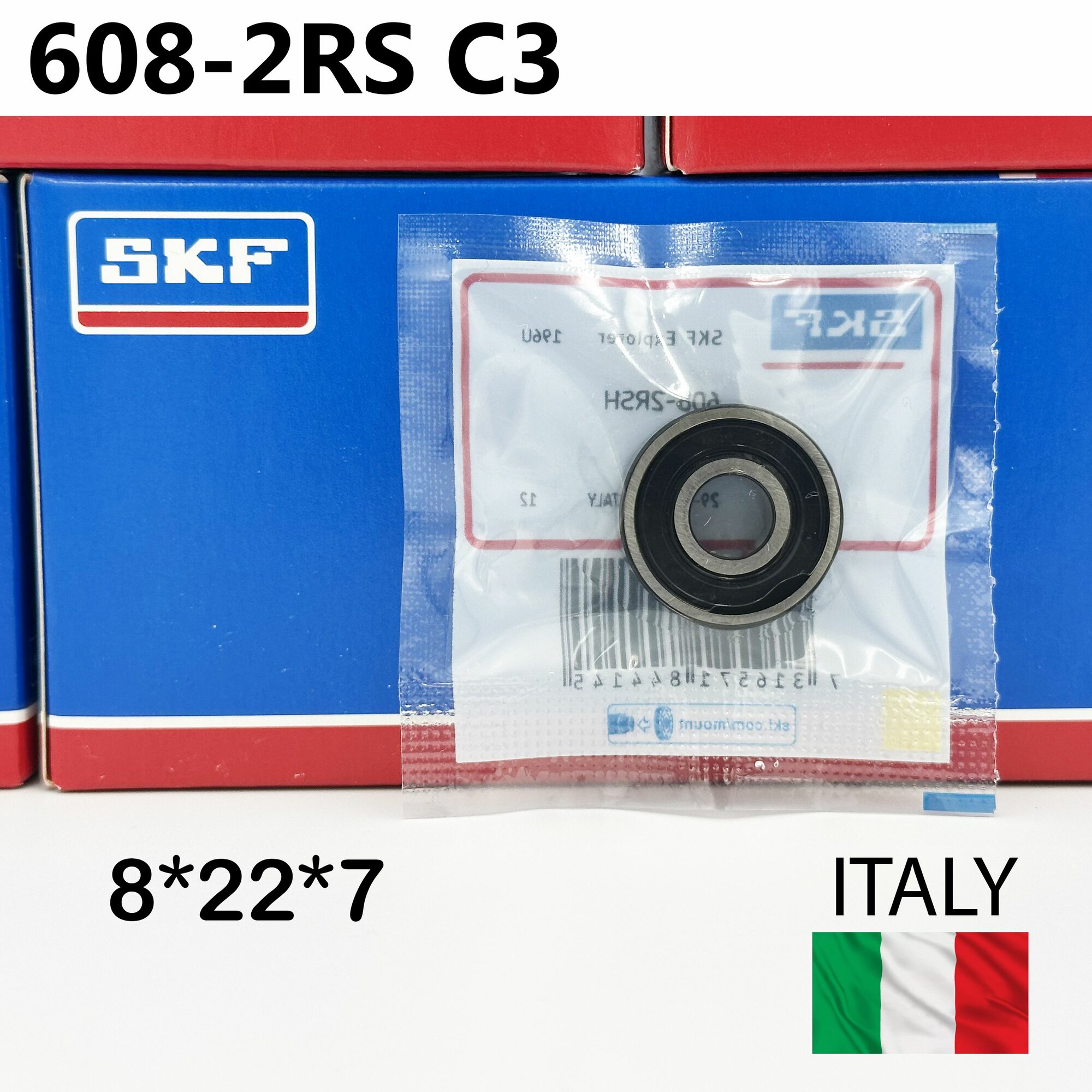 Подшипник SKF 608-2RS C3 (608 RS / 180018) размер 8*22*7 Италия, ABEC 9 универсальный