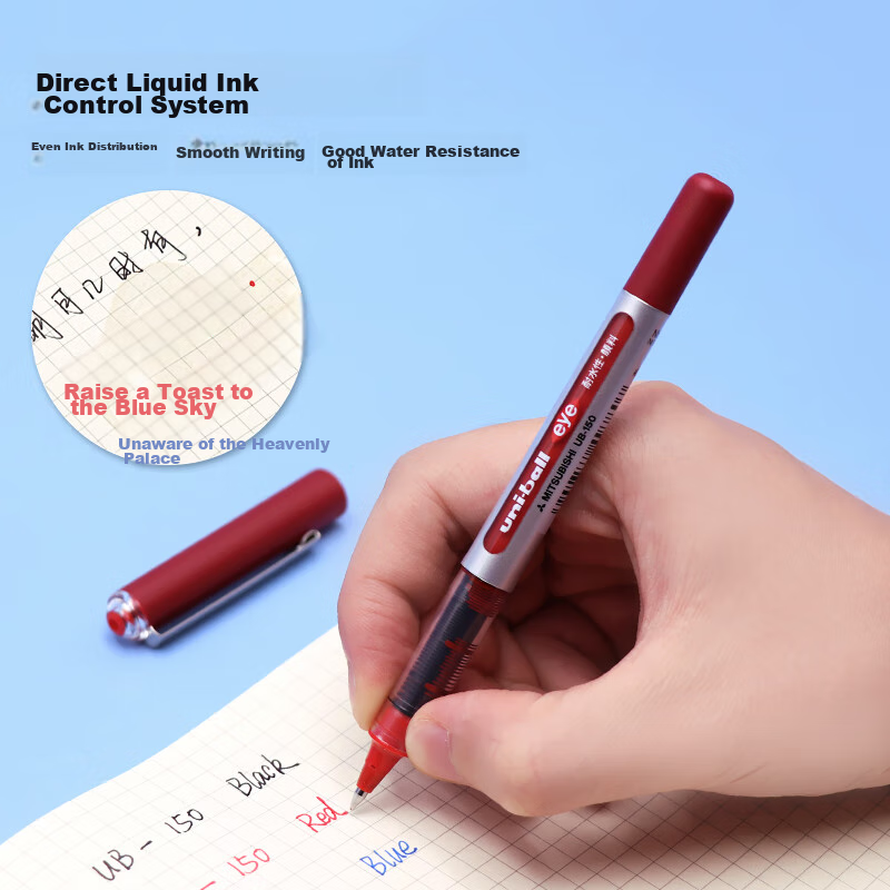 Uni Mitsubishi Uni-ball EYE Red Gel Pen, Stylish 0.5mm Red Pen, Signature Pen, Business Direct Liquid Pen, Student Pen, Water-Based Pen Set, UB-150, 5 Pens
