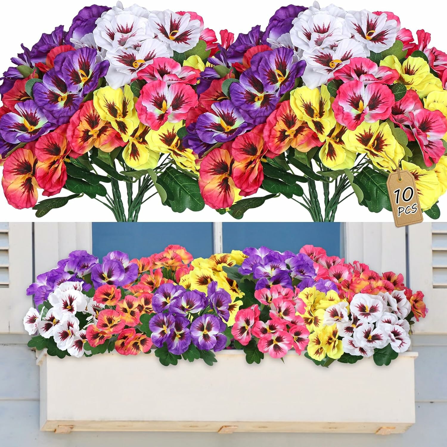 Искусственные цветы анютины глазки на открытом воздухе