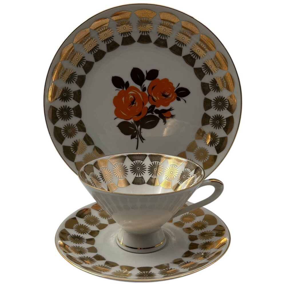 Чайное трио "Роза оранжевая", 150 мл, 1960-1970 гг, фарфор, Winterling, Бавария, Германия