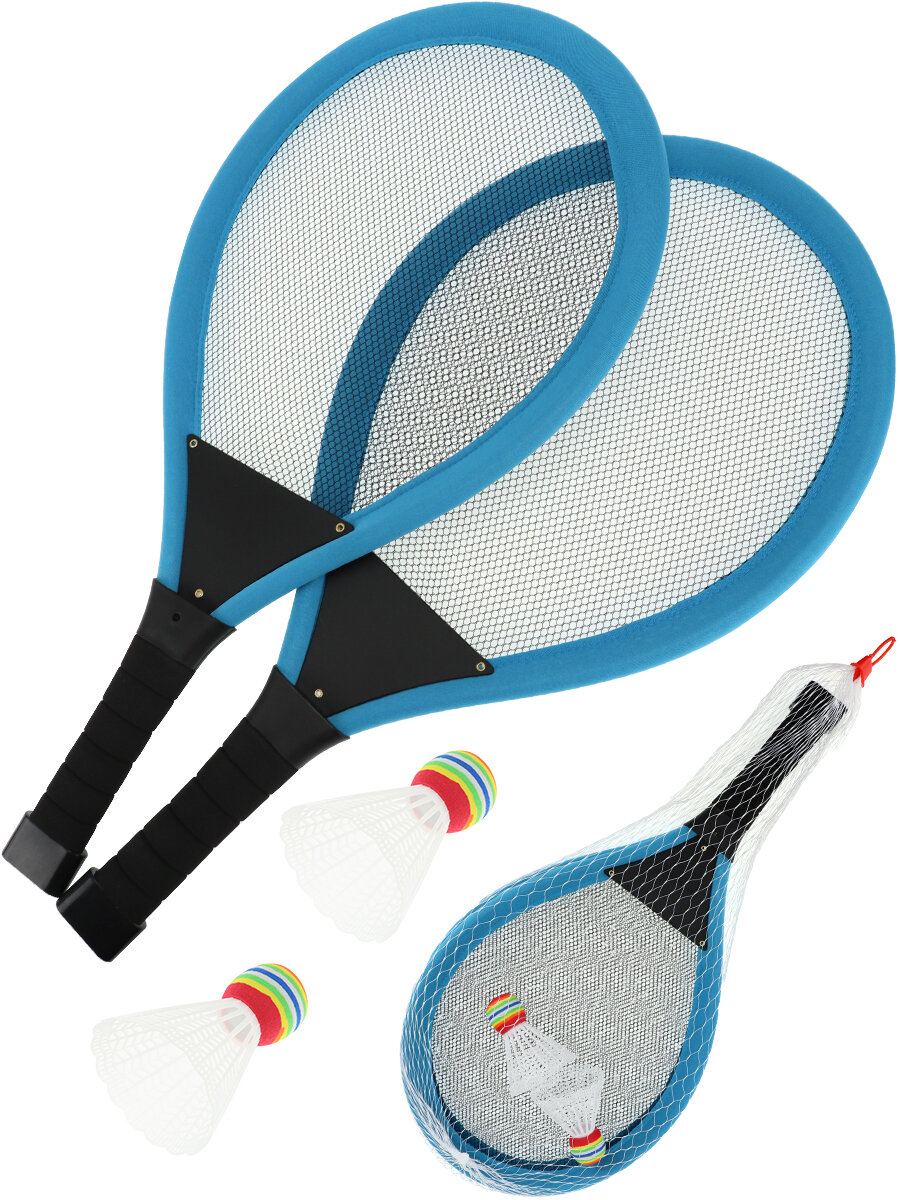 Светящийся набор для бадминтона (2 пластиковые ракетки, 2 волана), 55х27 см, синий