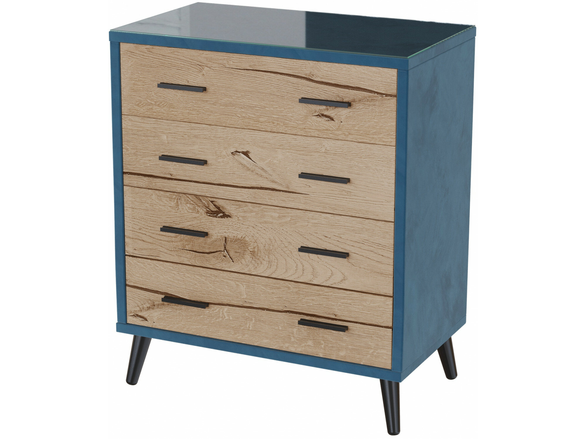 Комод интерьерный с 4 ящиками, с мягкой обивкой, 80х45х93 , велюр  атлантида/мдф дуб канадский