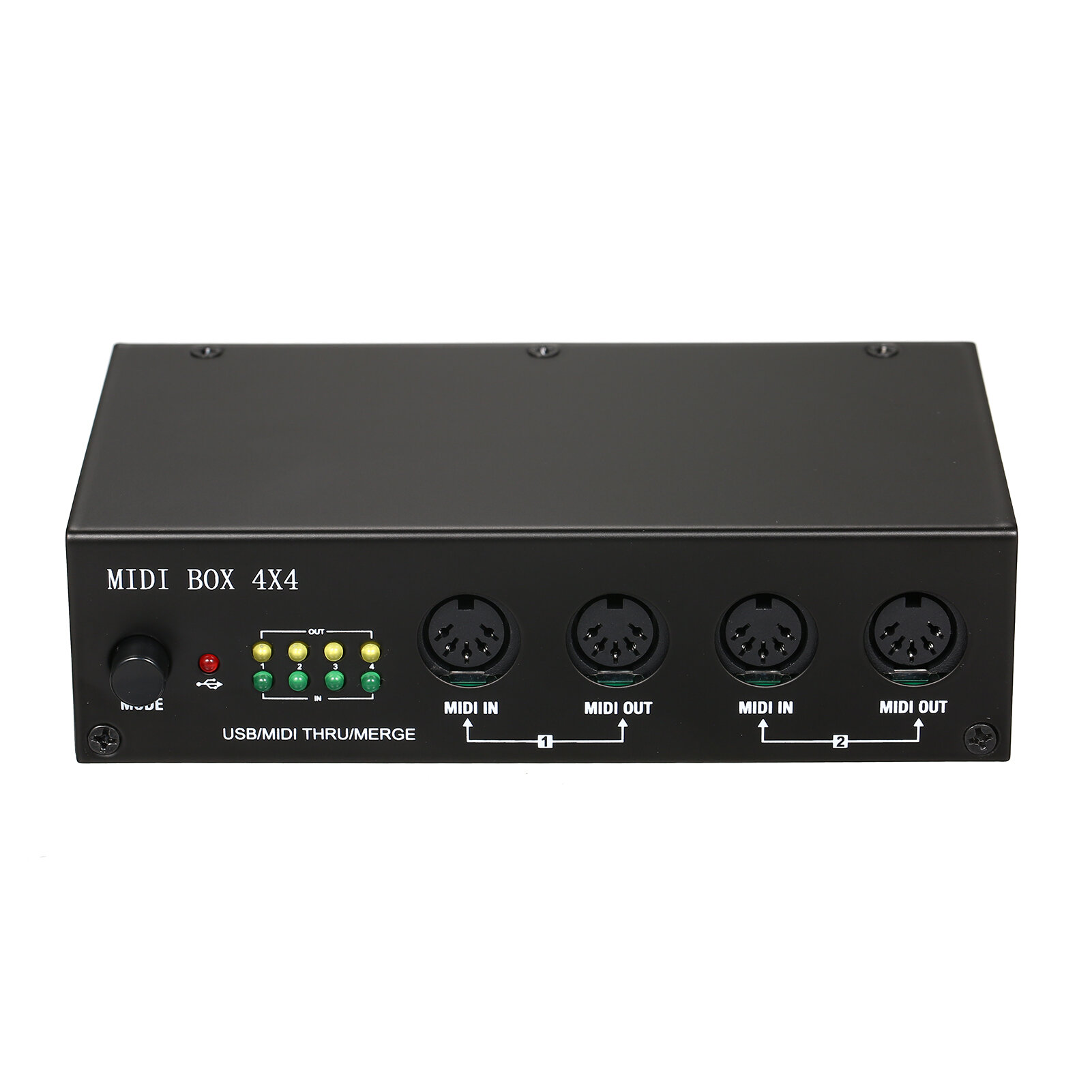 UM4X4 USB MIDI Interface 4 IN/4 Out 64 MIDI Channels 4i/4o + Merge 2i4o MIDI Box 4X4 Материал: Металл Размер изделия: 146.5 * 83.5 * 40мм Вес изделия: 303г Вес упаковки: 466г Размер упаковки: 20.5 * 17.5 * 6.5см Список упаковки: 1 * MIDI Box, 1 * Кабель,