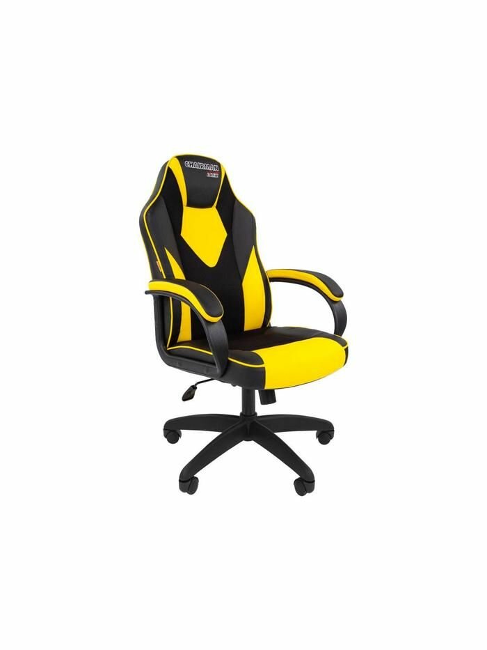 Игровое, компьютерное кресло Сарон, на колесиках, с подлокотниками, 70х70х112.5 см, Черный / Желтый