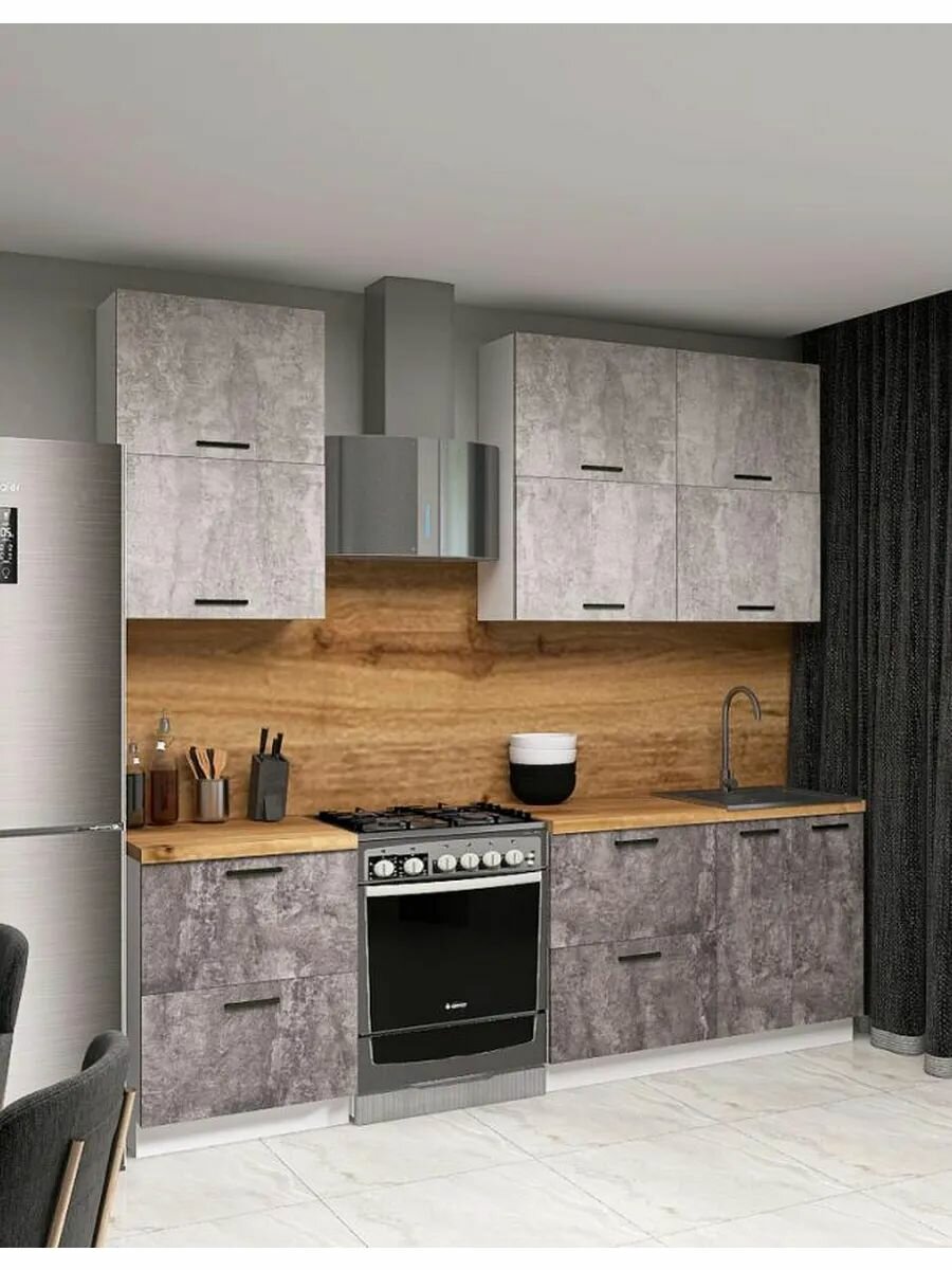 Кухонный гарнитур Урбан 1.8 м, мебель для дома и кухни, Белый / Цемент светлый / Цемент темный