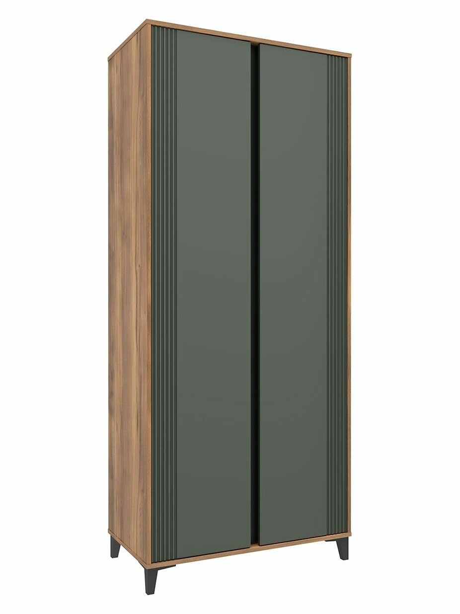 Распашной шкаф Барселона со штангой, с полками, с доводчиками, 90х50.3х211.6 см, Дуб Барокко / Зеленый