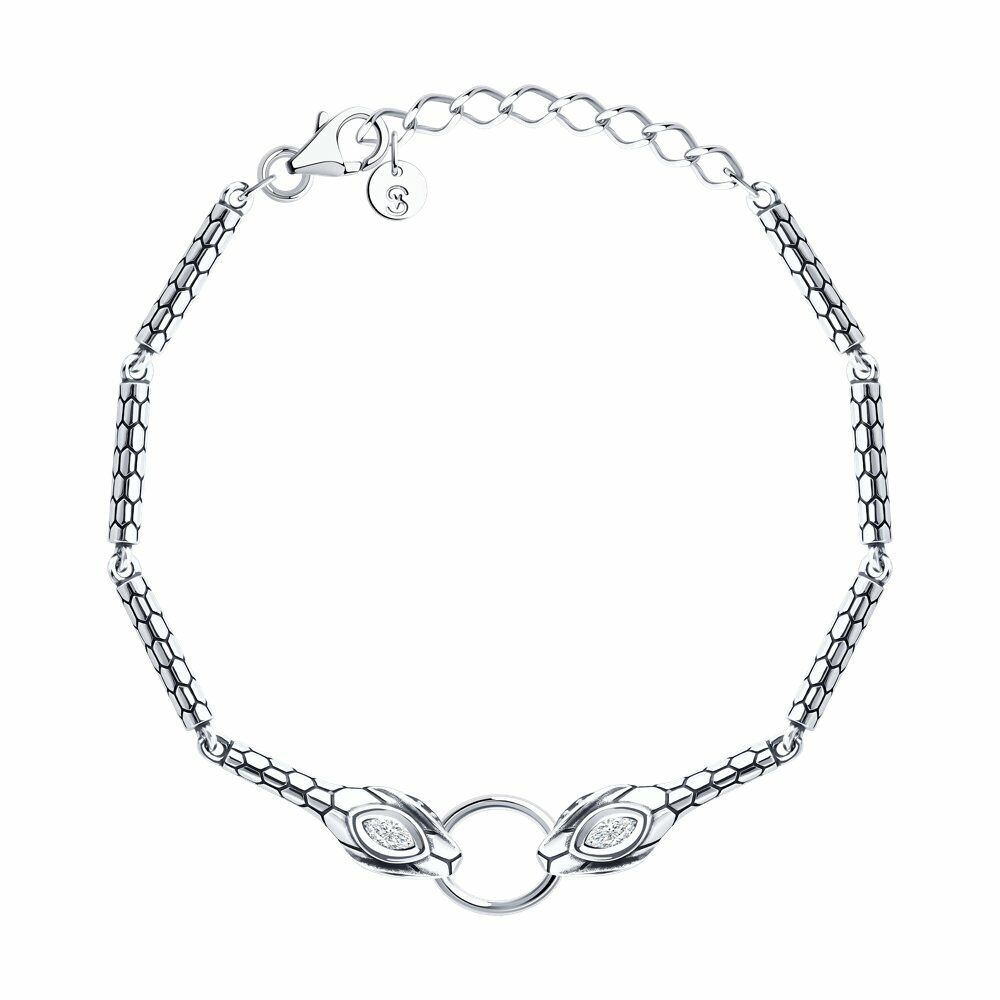 Браслет, серебро, 925 проба, родирование, фианит