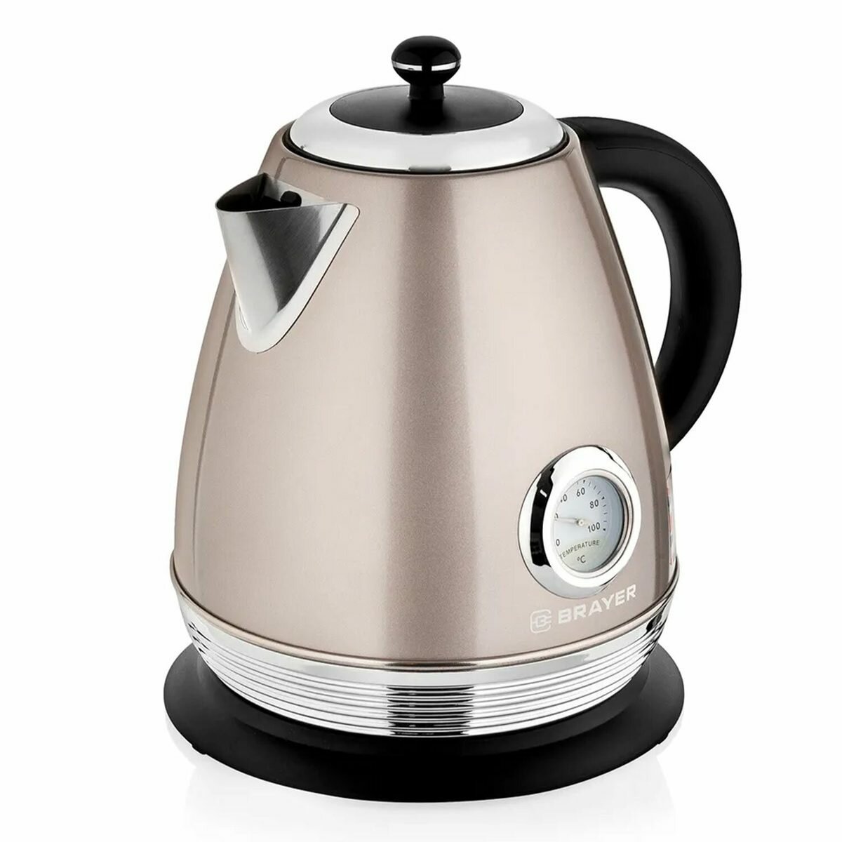 Чайник электрический с термометром Brayer BR1007, 2200Вт, сталь, бежевый, 6шт.