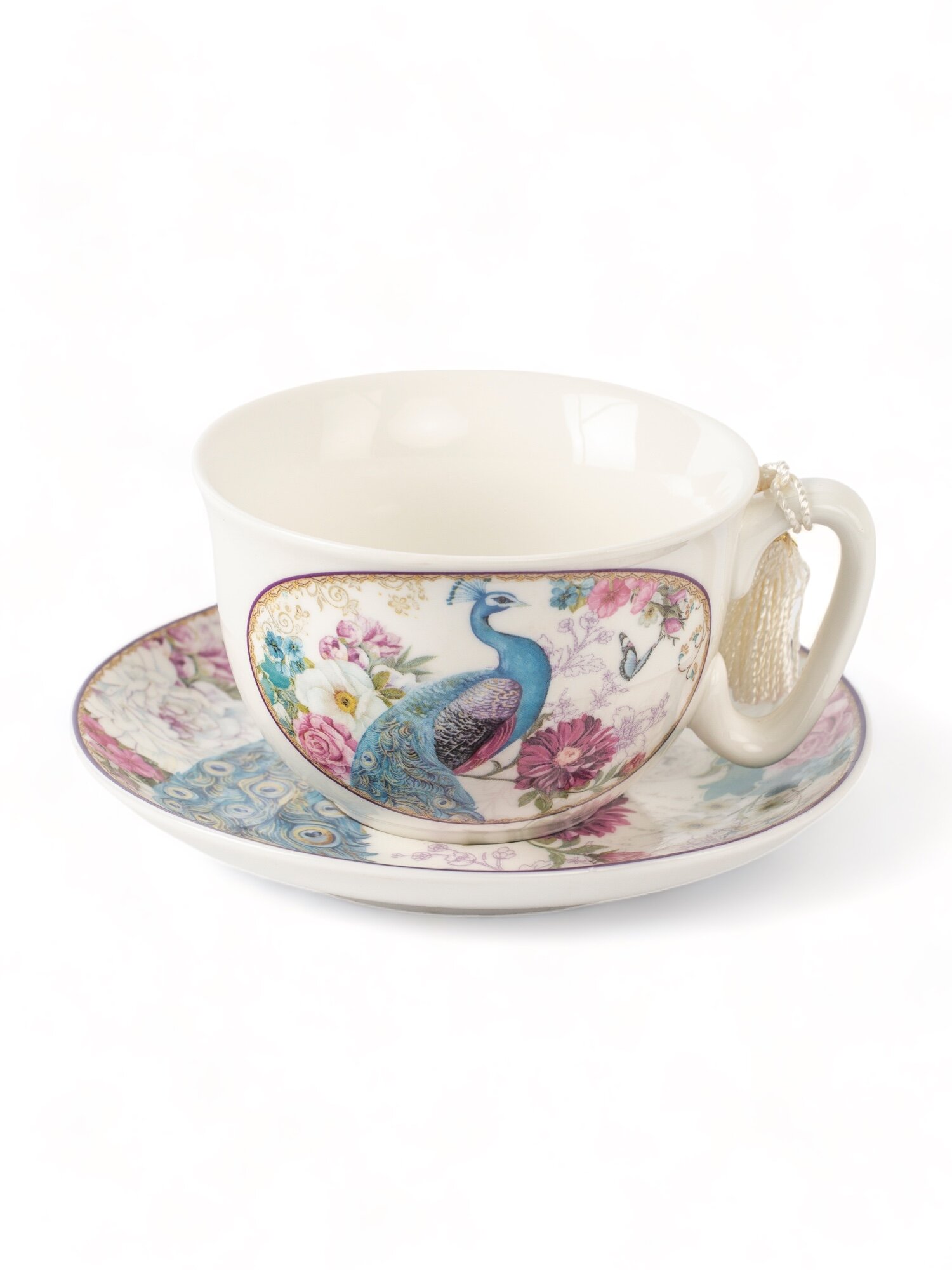 Чайная пара SIJ "Павлин", 300 мл, фарфор, подарочная упаковка