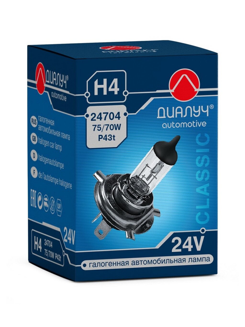 Лампа галогенная Диалуч Classic H4 24V 75/70W, 1