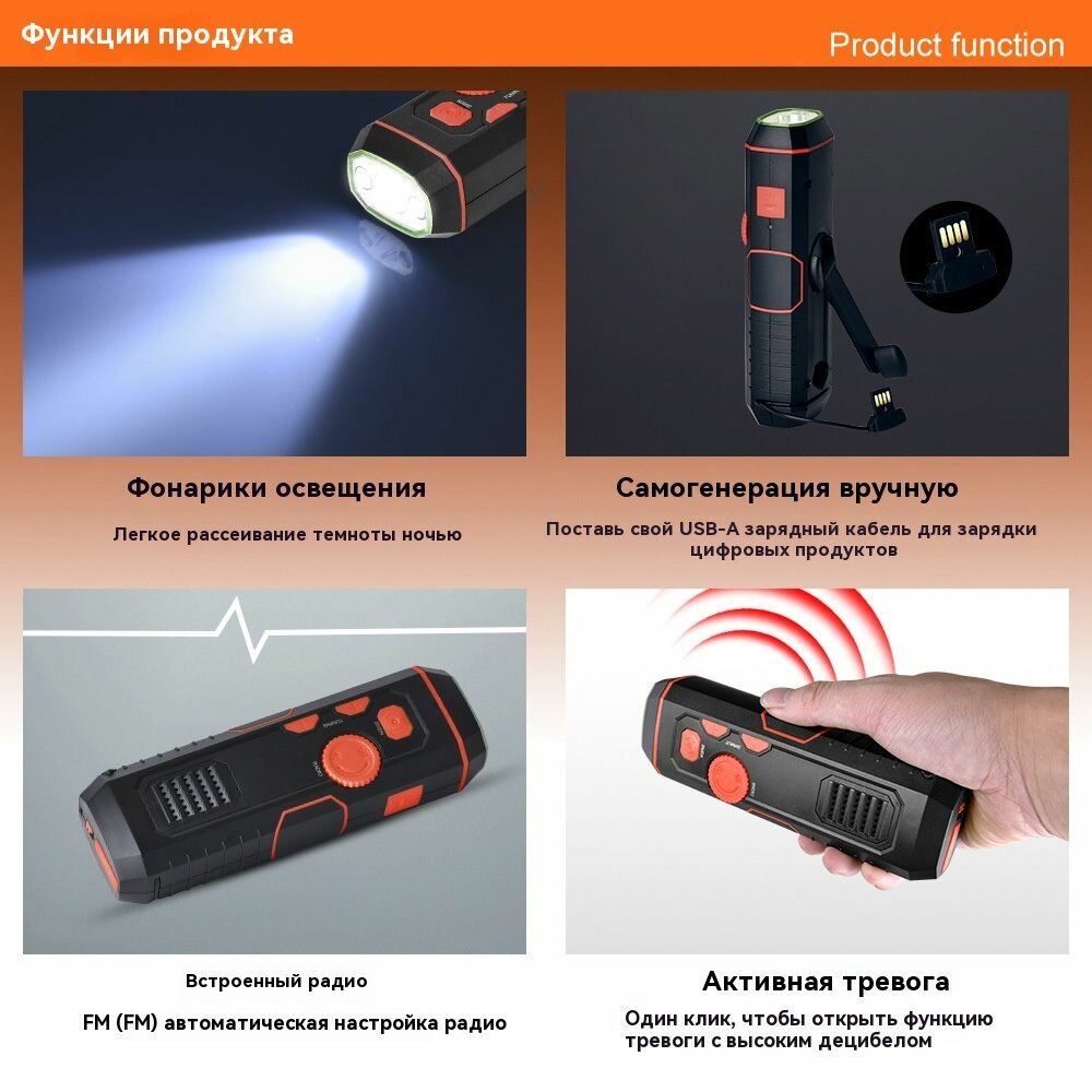 GREATHOUSE Трехзащитный аварийный фонарь с радио и ручной зарядкой, водонепроницаемый IP68 для экстренных ситуаций, кемпинга, землетрясений (GH-EMG500)