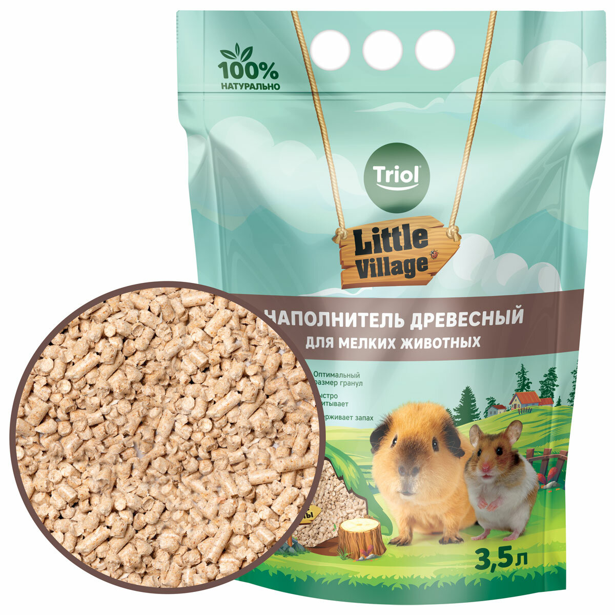 Triol Наполнитель для мелких животных древесный 4мм, 3,5л, серия LITTLE VILLAGE 2 кг