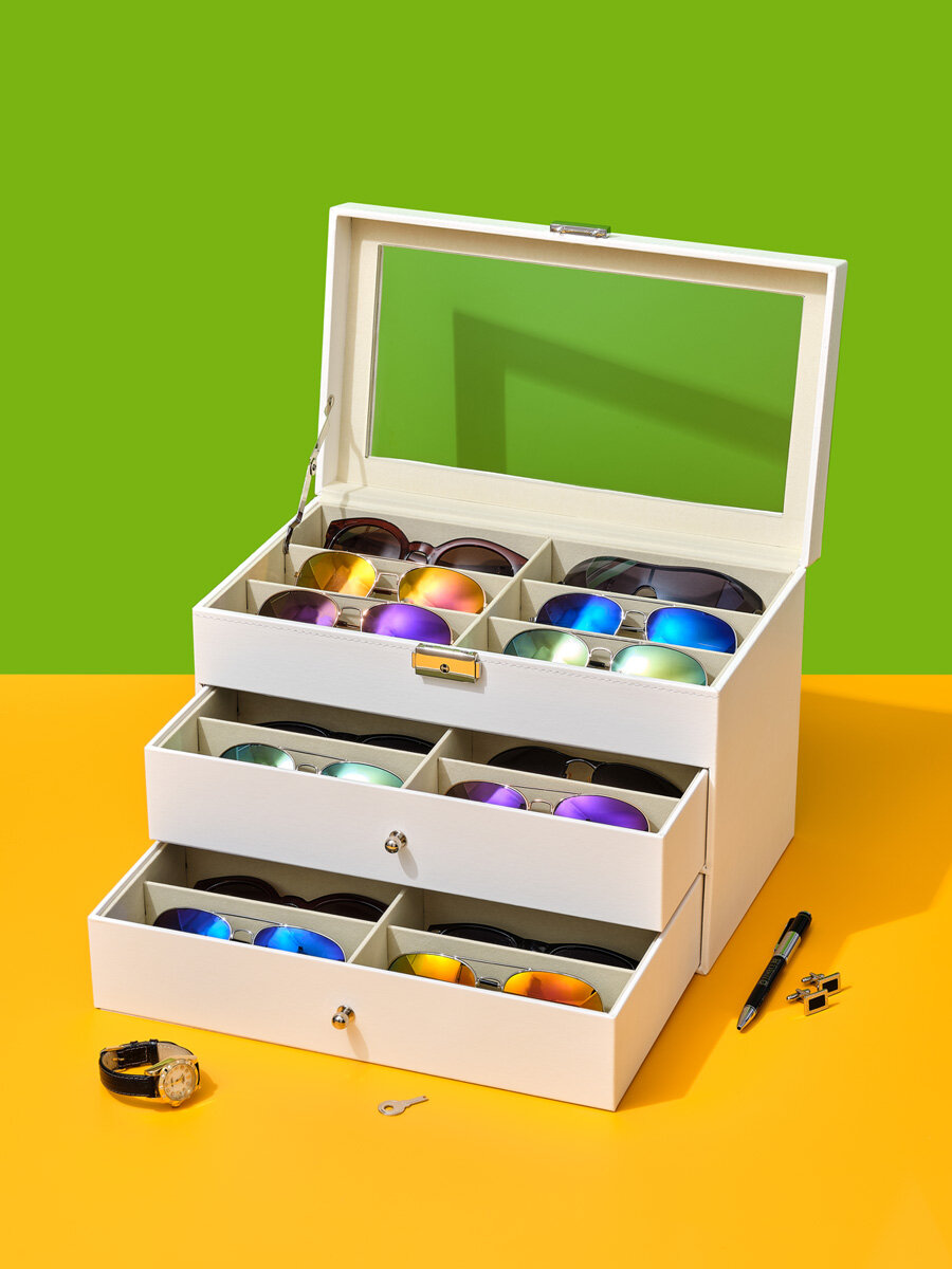 Шкатулка для очков / Коробка для хранения дома / Шкатулка для часов / Футляр для украшений и мелочей Glasser-18-white