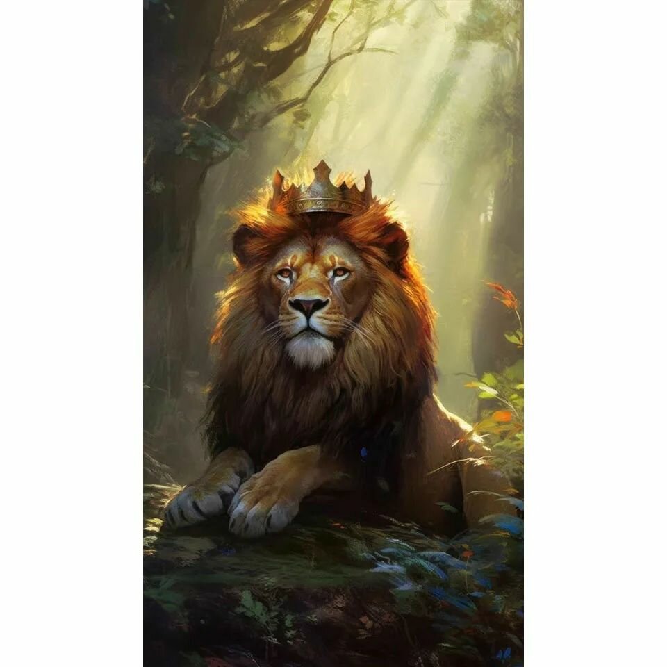 Алмазная картина "Могучий Лев" алмазная огранка 40х50 см,40x50cm, белый