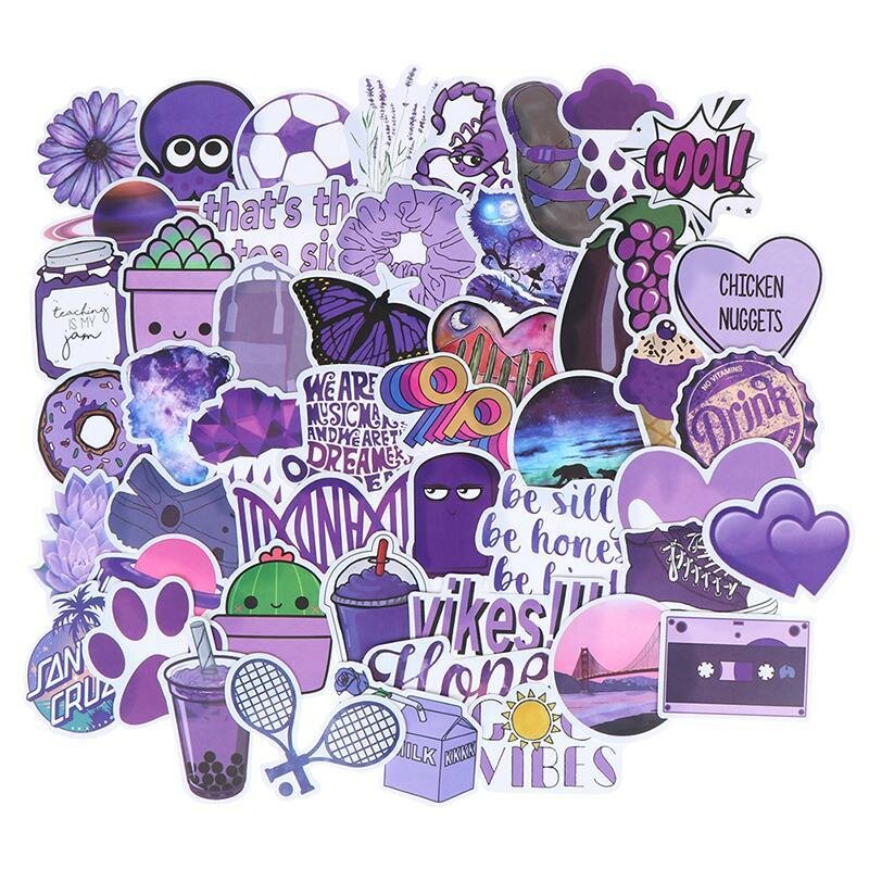 Crystalwave 50 шт. мультяшные фиолетовые наклейки DIY чемодан ноутбук гитара велосипед автомобиль наклейки один размер