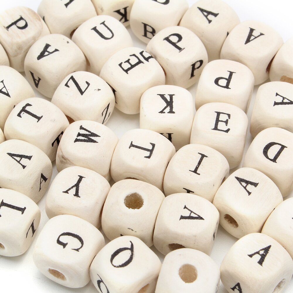 100/200/300PC10mm натуральный смешанный деревянный алфавит кубические подвески бусины