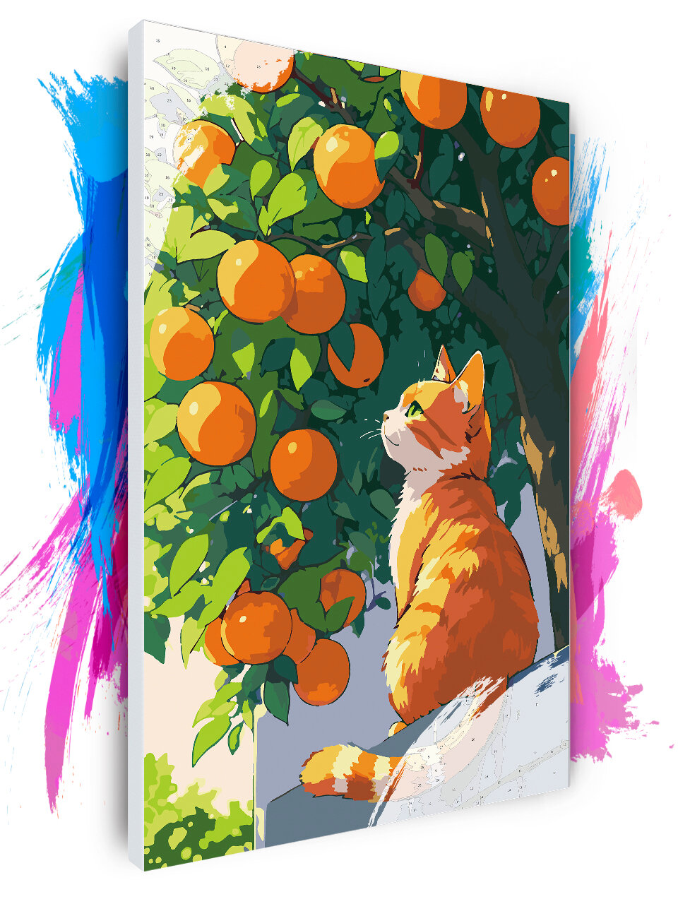 Картина по номерам на холсте Рыжий кот и апельсиновое дерево, 60 х 90 см