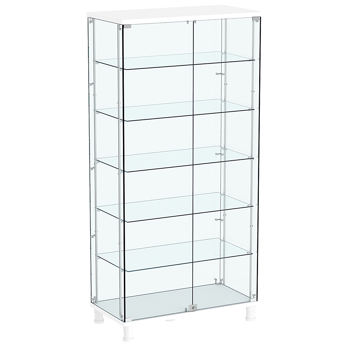 Витрина рондо с регулировочными полками №4-3-РЕГ на ножках (задняя стенка стекло), Белый