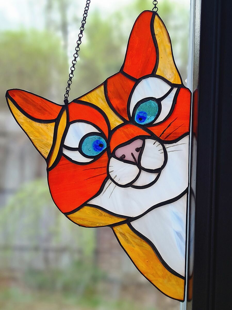 Панно "Наш любимый Рыжий Кот" Арт-Птица, художественное стекло, 22x14 см