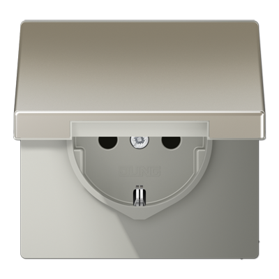 JUNG LS 990 Edelstahl Розетка штепсельная с откидной крышкой и защитой от детей 16А 250V, ES1520KIKL