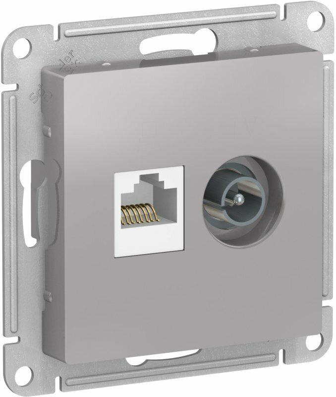 AtlasDesign Алюминий Розетка двойная комп+ТВ, RJ45+TV, кат.5E, механизм, Systeme Electric, ATN000389