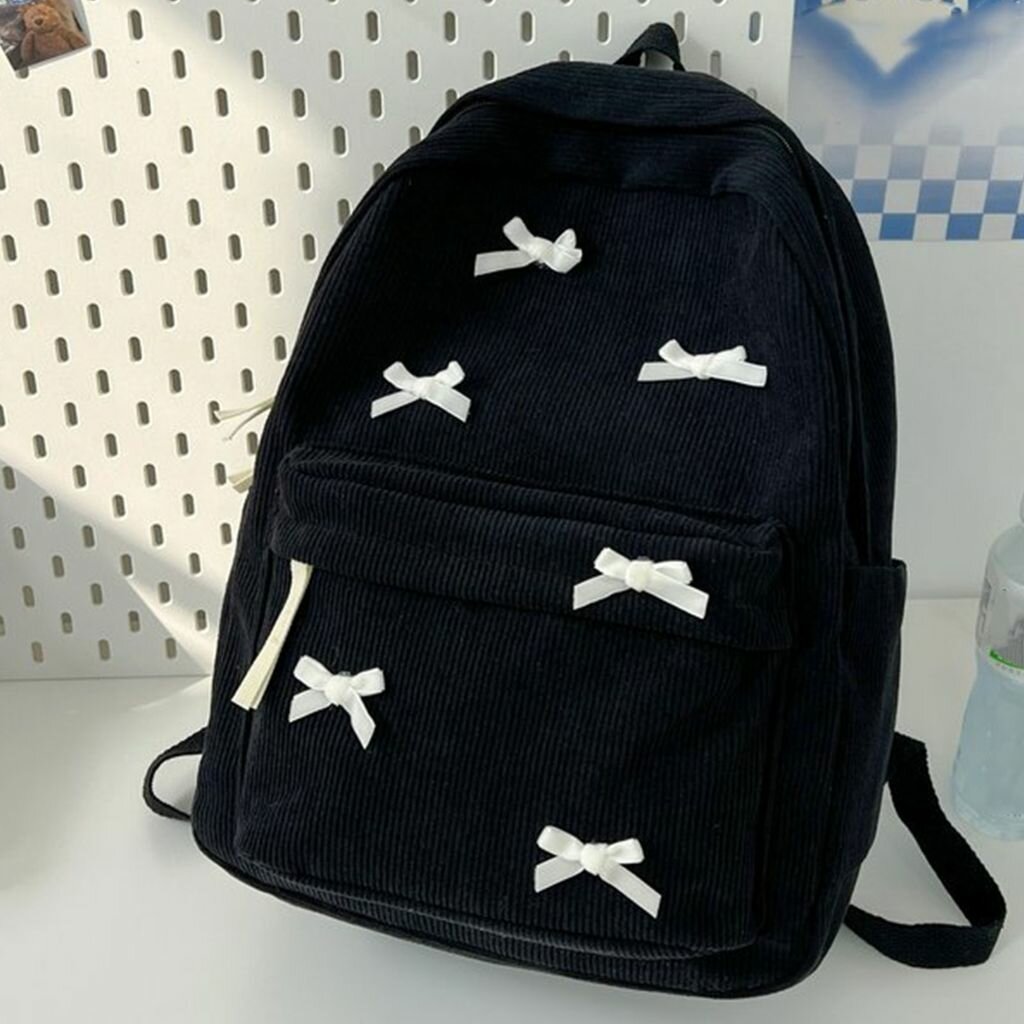 Рюкзак-сумка Lovely Bows, для девочек, с вельветовым японским бантом, черный