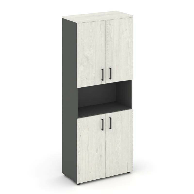 Шкаф высокий широкий ( двери ЛДСП) Style Project Riva SN. STS. E-107 Антрацит NEW/Дуб Наварра з. ст лхдф 796*400*1982